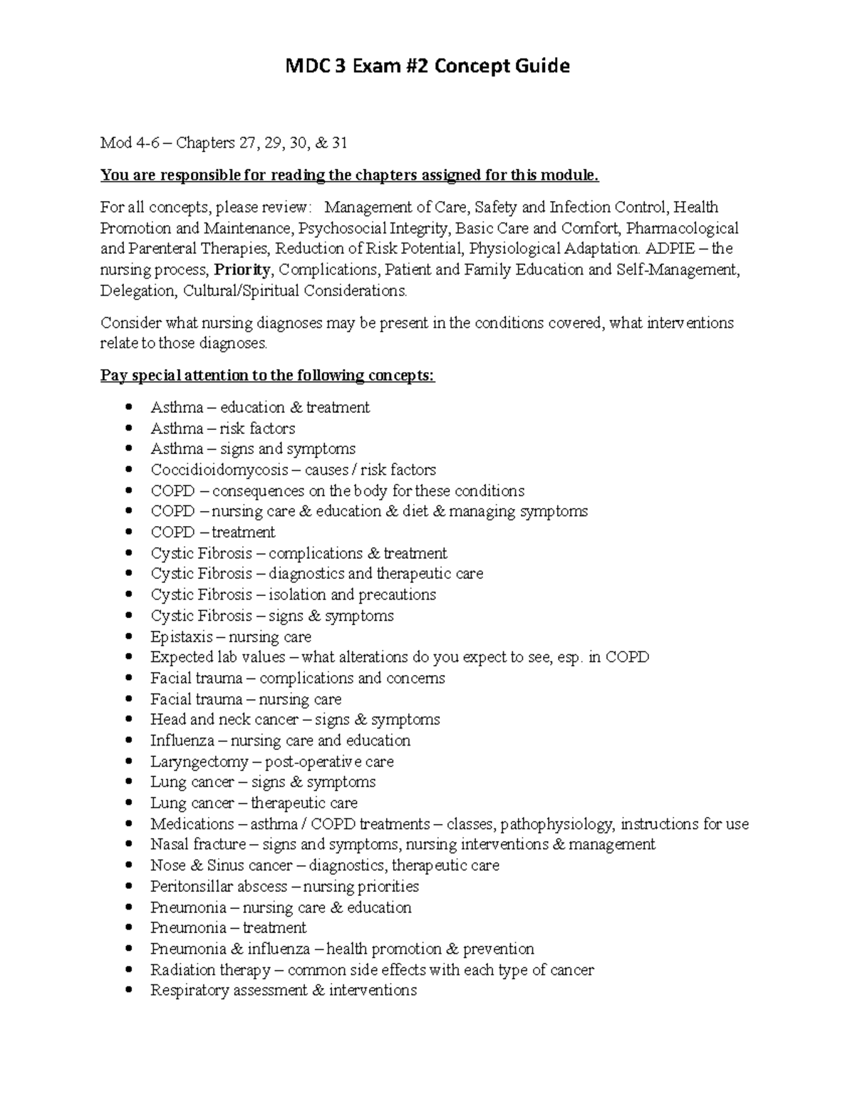 Module 4-6 Study Concept Guide MDC 3 - MDC 3 Exam #2 Concept Guide Mod ...