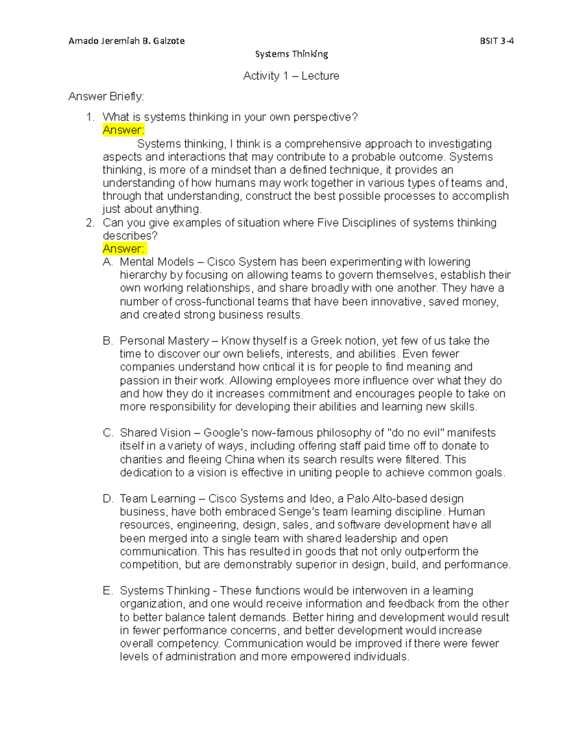 Galzote,Amado Jeremiah Systems Thinking Activity 1 - Amado Jeremiah B ...