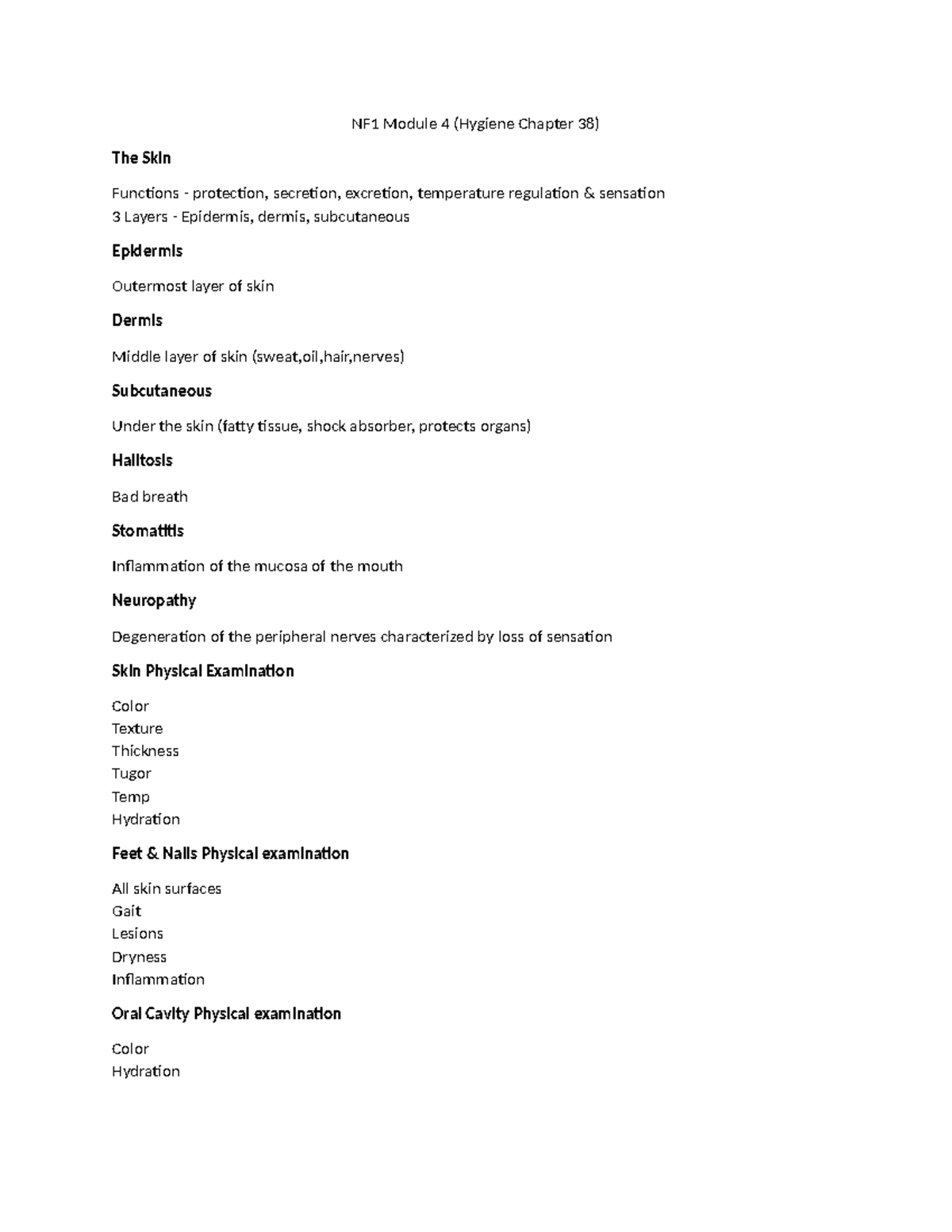 NF1 Module 4 - Learning Objectives - NF1 Module 4 (Hygiene Chapter 38 ...