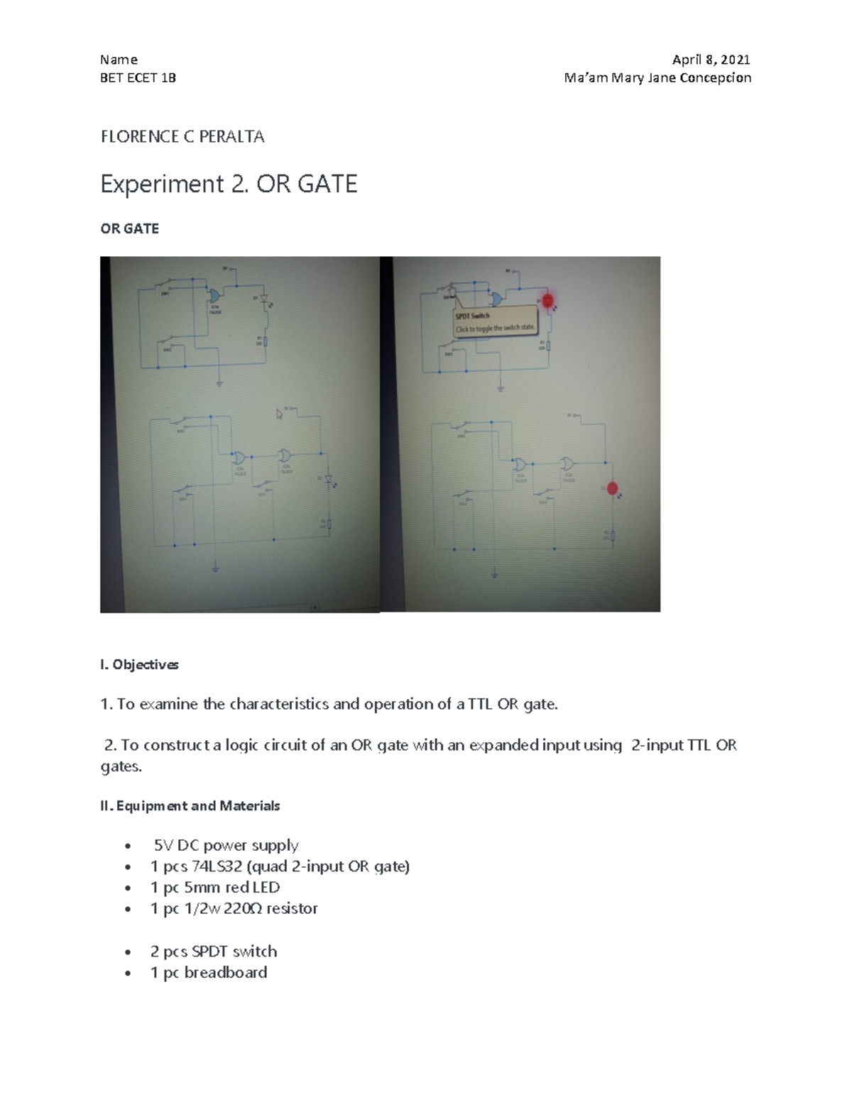 Experiment-2 Digital-LAB Peralta - BET ECET 1B Ma’am Mary Jane ...