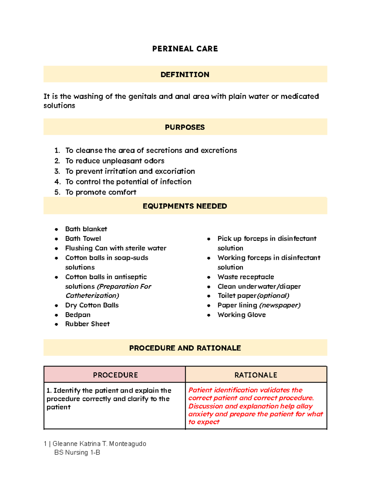 Funda RLE RD Perineal Care and Catheterization - PERINEAL CARE ...
