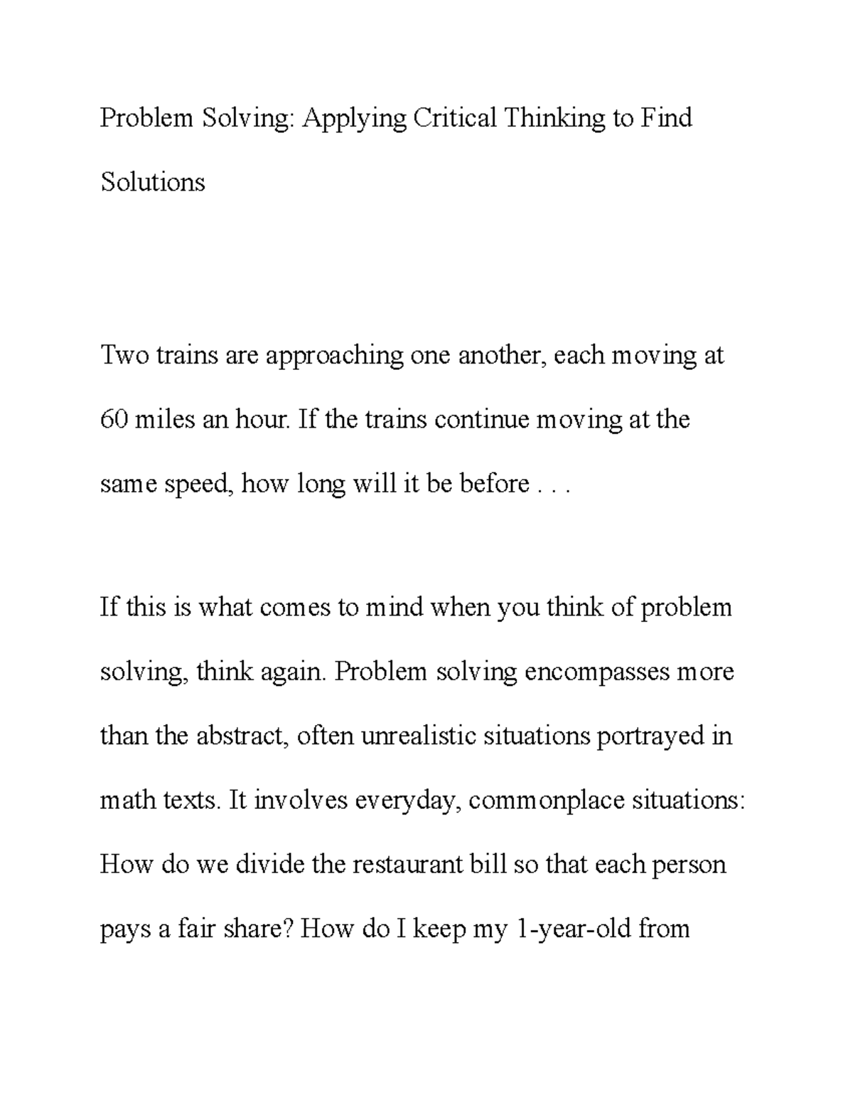 Problem Solving Applying Critical Thinking to Find Solutions - Problem ...