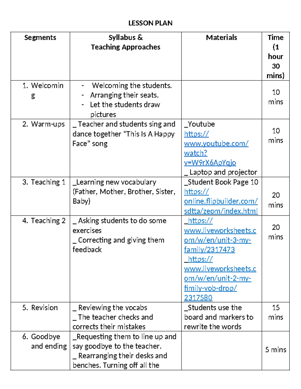 Lesson plan for preschool student - LESSON PLAN Segments Syllabus ...