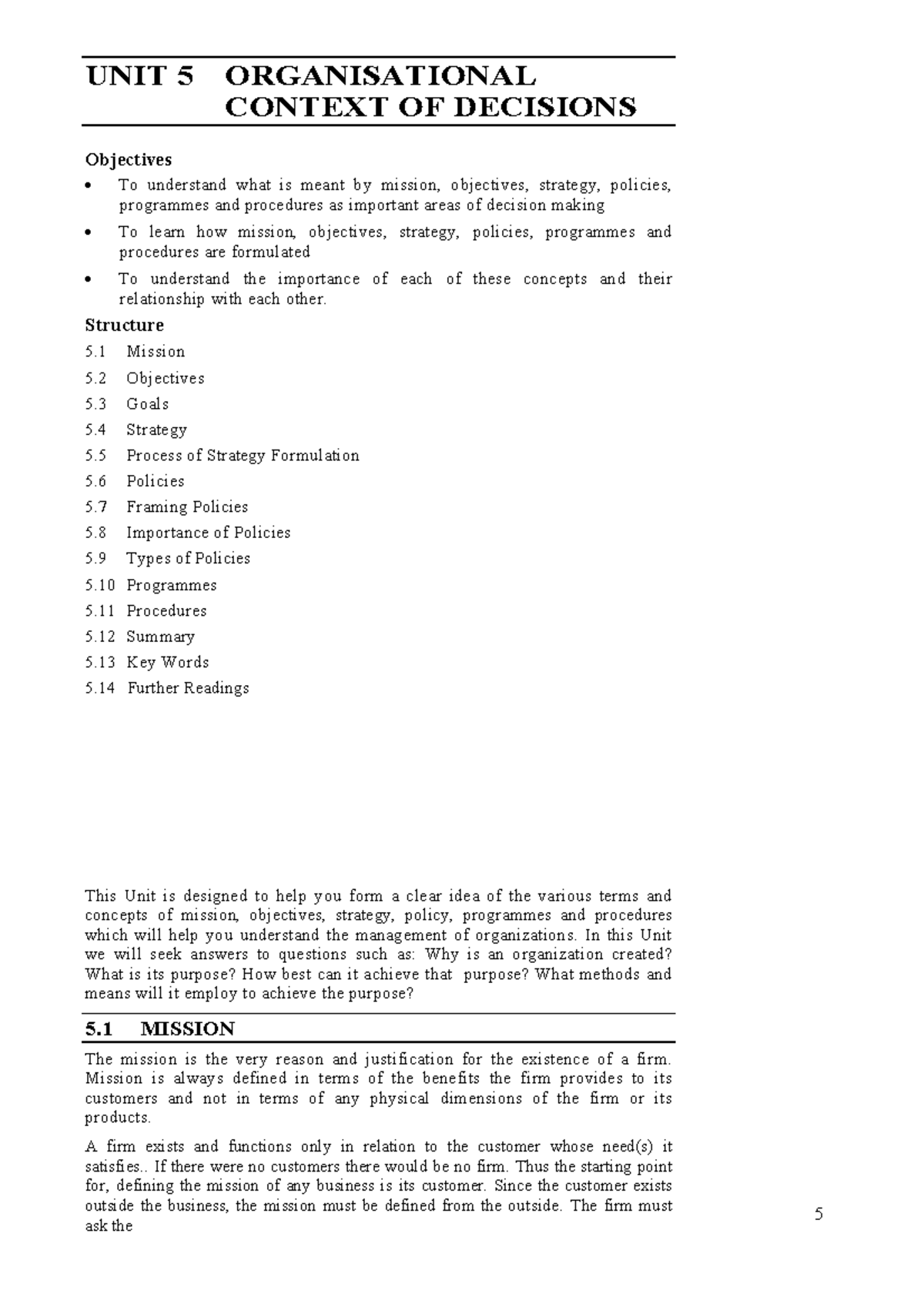 Unit-5 - btech - Organisational Context of UNIT 5 ORGANISATIONAL Decisions CONTEXT OF DECISIONS ...
