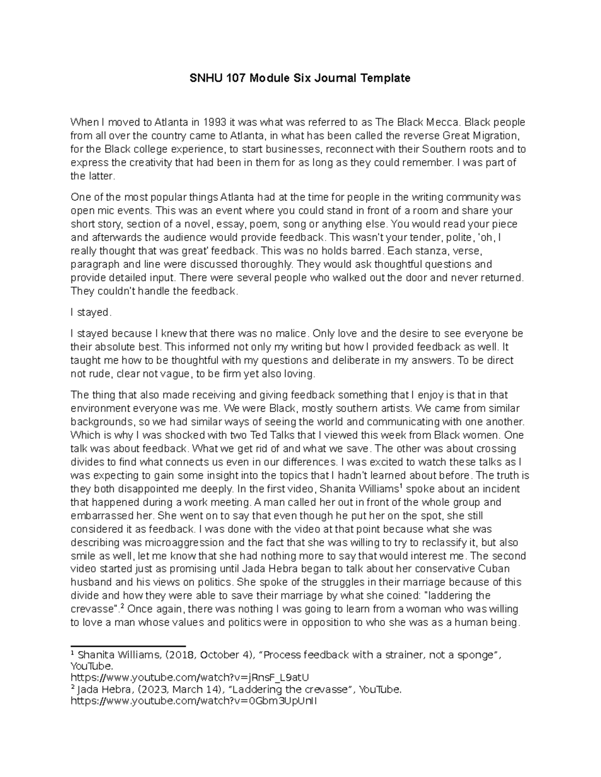 SNHU 107 Model Six Journal Template - SNHU 107 Module Six Journal ...
