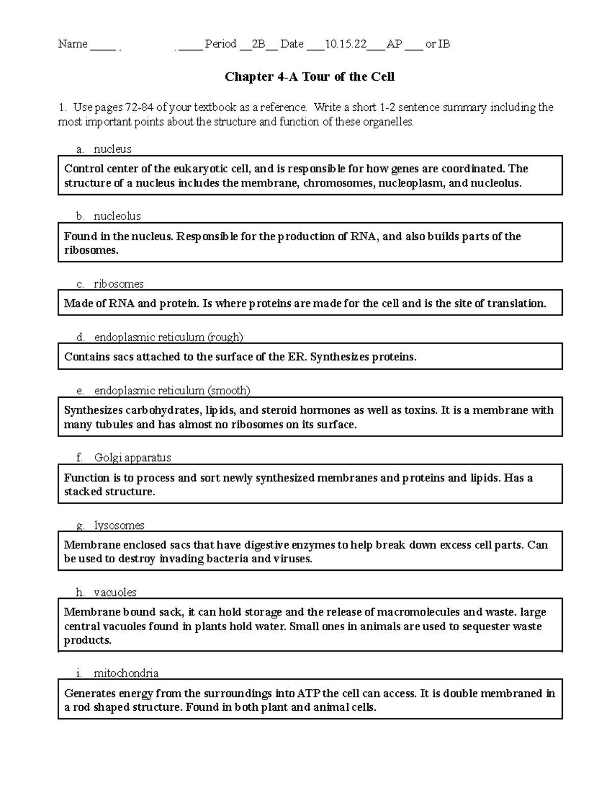 4-tour of cell questions - Name Téa Driver Period 2B Date 10.15 AP ...