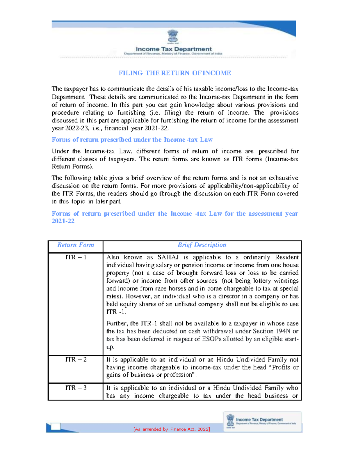 5-filing of return of income - FILING THE RETURN OF INCOME The taxpayer ...