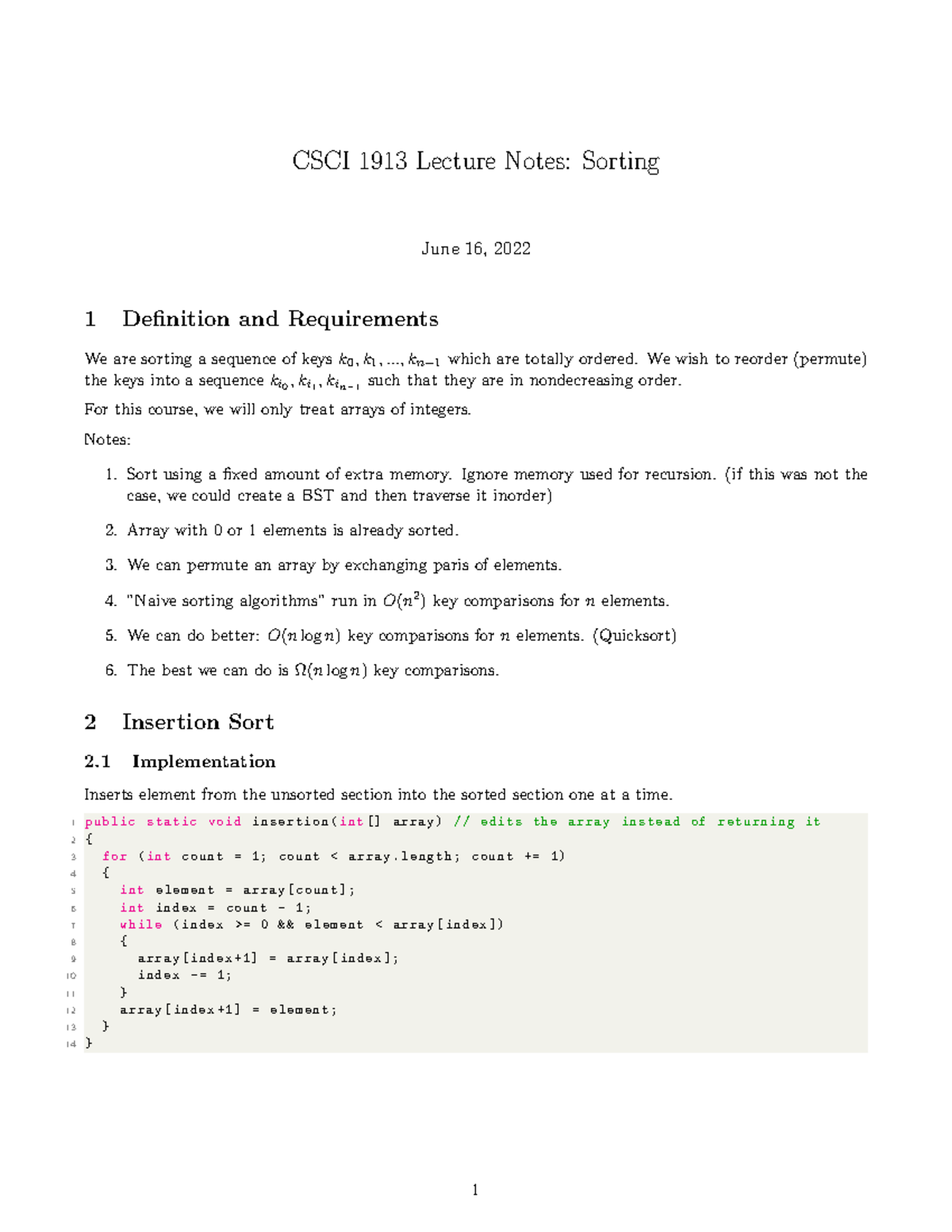 Sorting Lecture By Prof James Moen Csci 1913 Lecture Notes Sorting June 16 2022 1