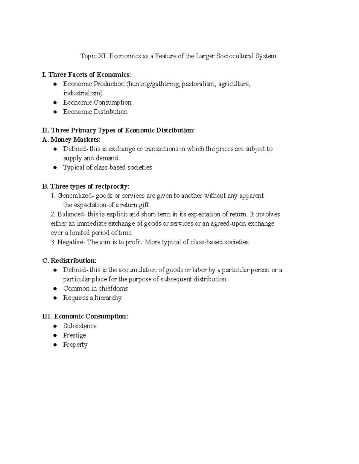 Anthropology Notes (dragged) 5 - Topic XI: Economics as a Feature of ...