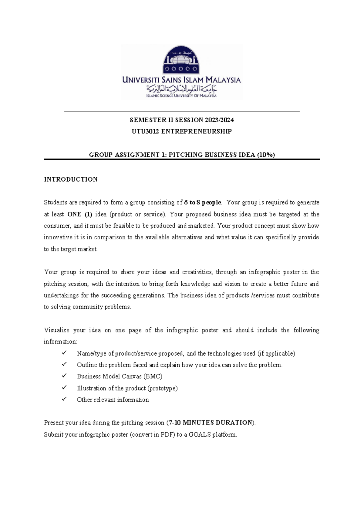 Assignment 1 Pitching Business Idea Studocu