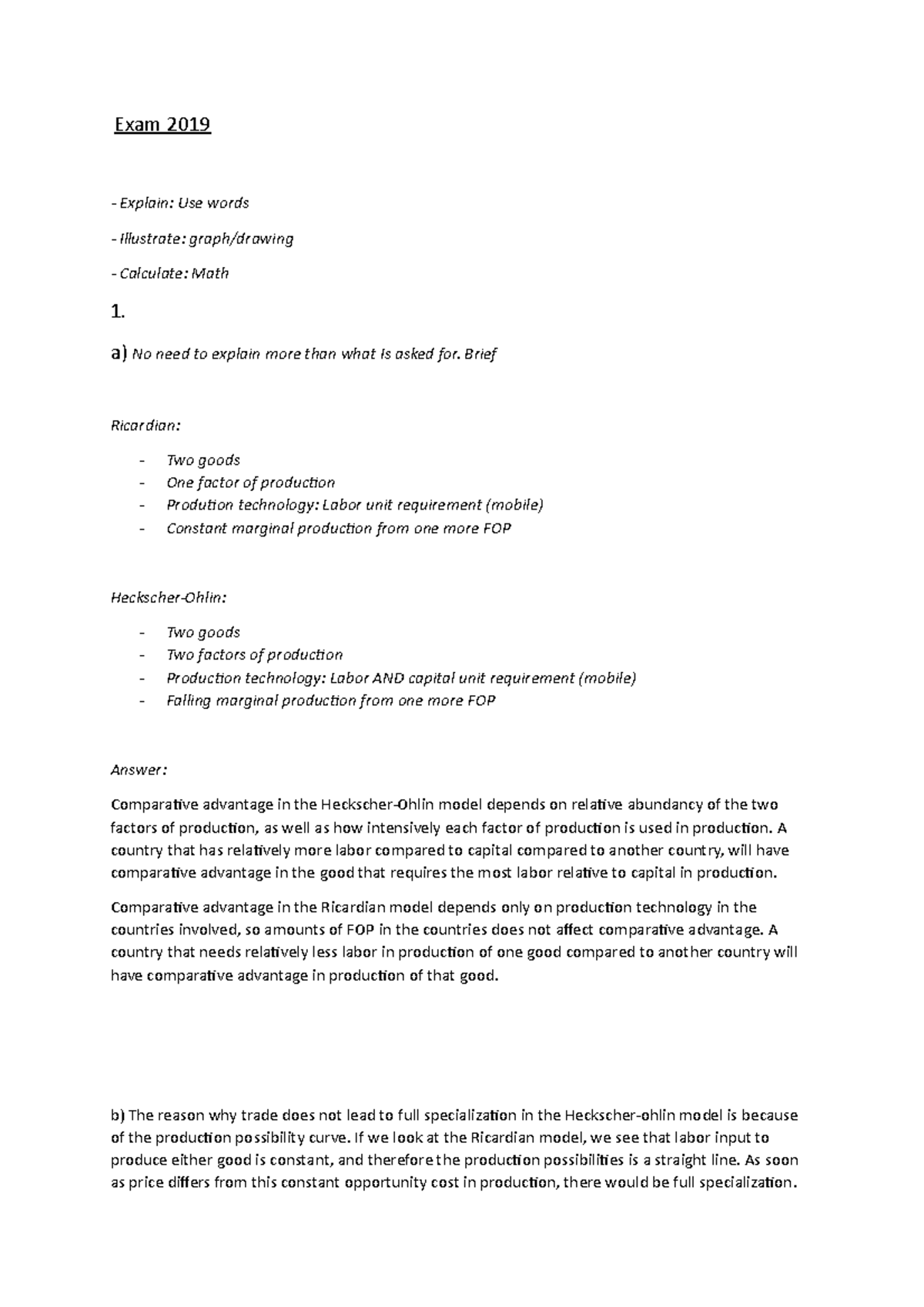 Eksamensboost ECON2610 - Exam 2019 Explain: Use words Illustrate: graph ...