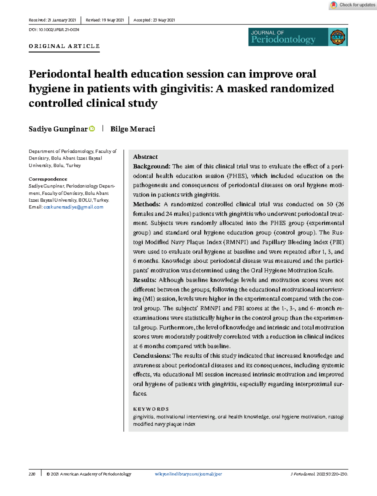 Artikel 1 - Periodontal health education session can improve oral ...