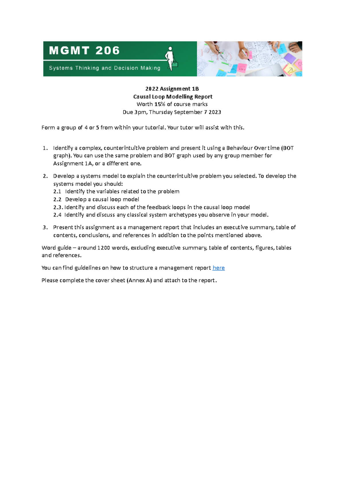 2023 MGMT206 Assignment 1B - 2022 Assignment 1B Causal Loop Modelling ...