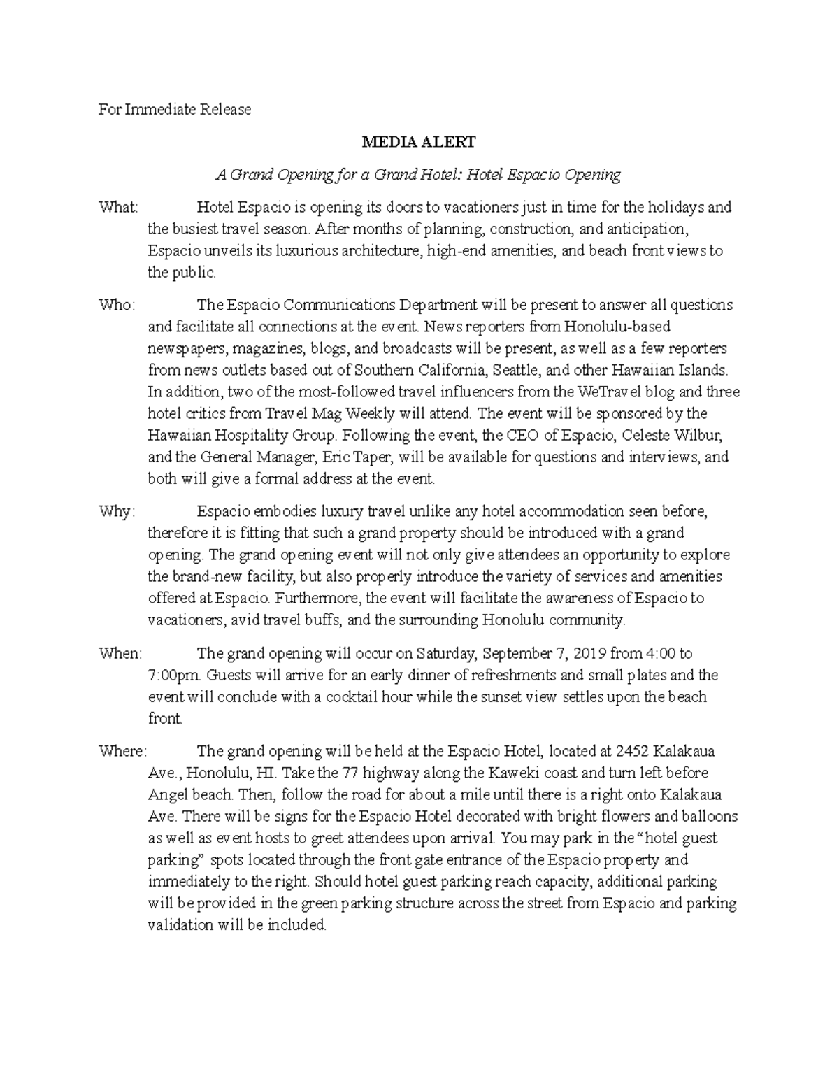 Media alert pitch letter - For Immediate Release MEDIA ALERT A Grand ...