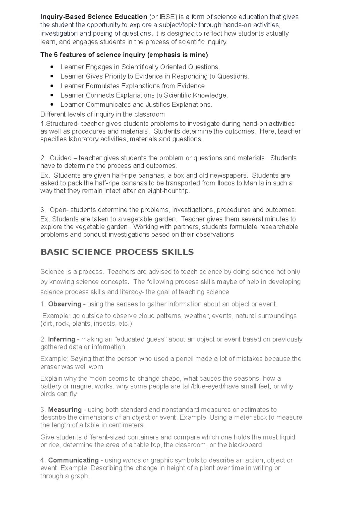 Basic Science Process Skills - Inquiry-Based Science Education (or IBSE ...