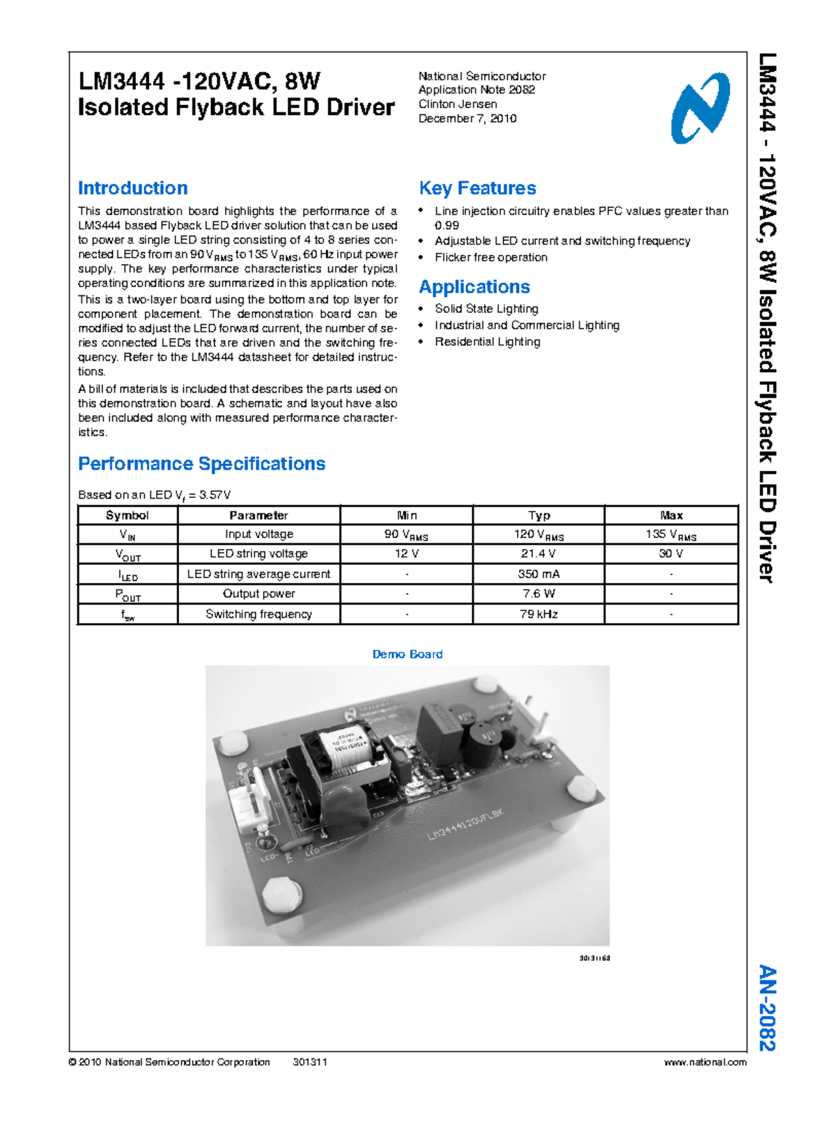 LM3444 - satasheet - LM3444 -120VAC, 8W Isolated Flyback LED Driver ...