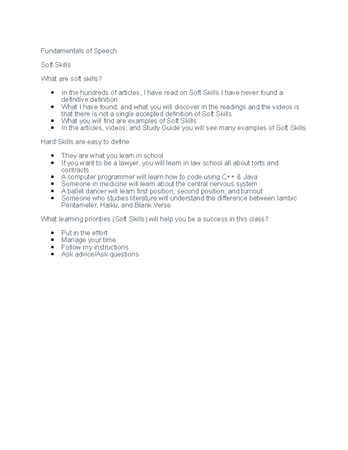 Fund speech notes ss p1 - Fundamentals of Speech Soft Skills What are ...