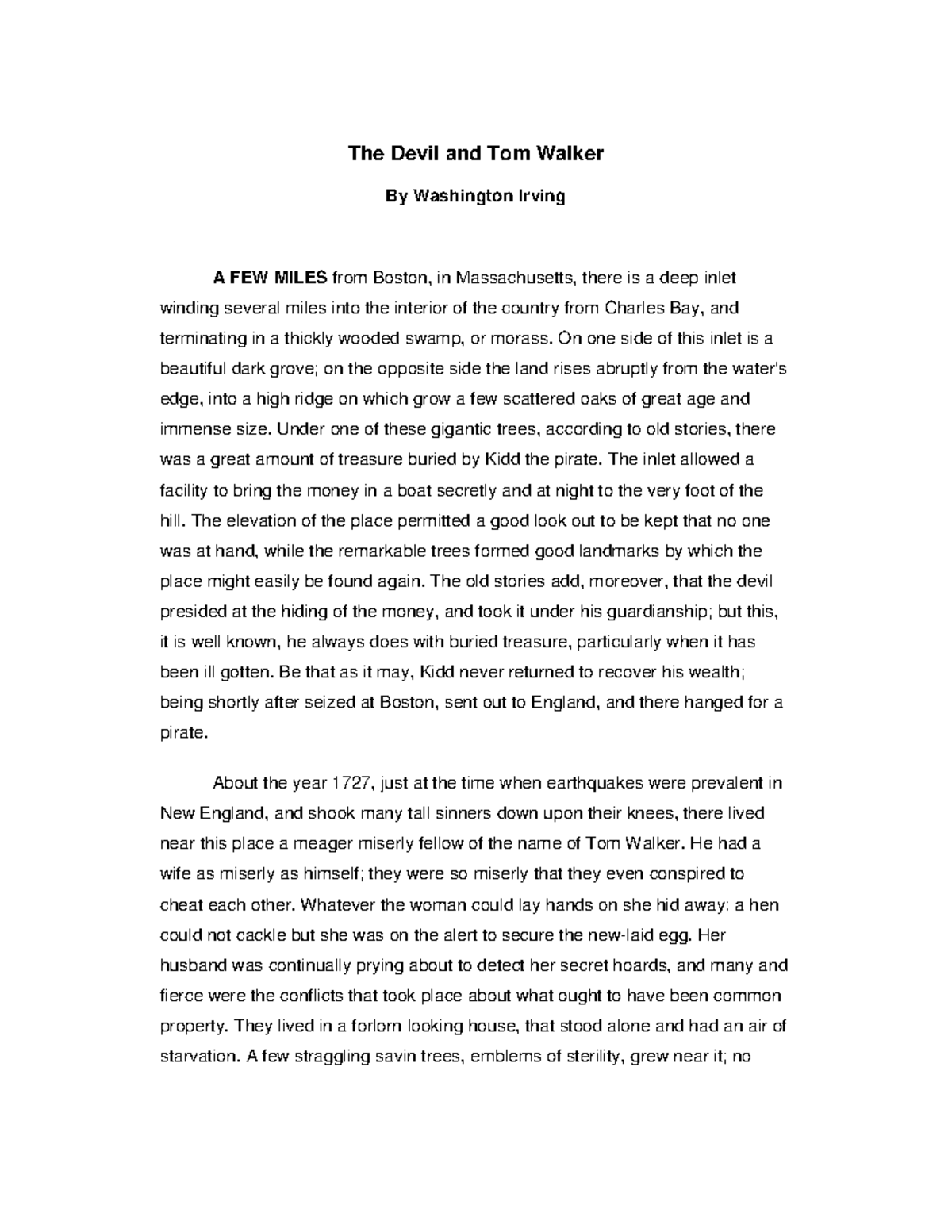 Devil And Tom Walker Full Text and questions - The Devil and Tom Walker ...