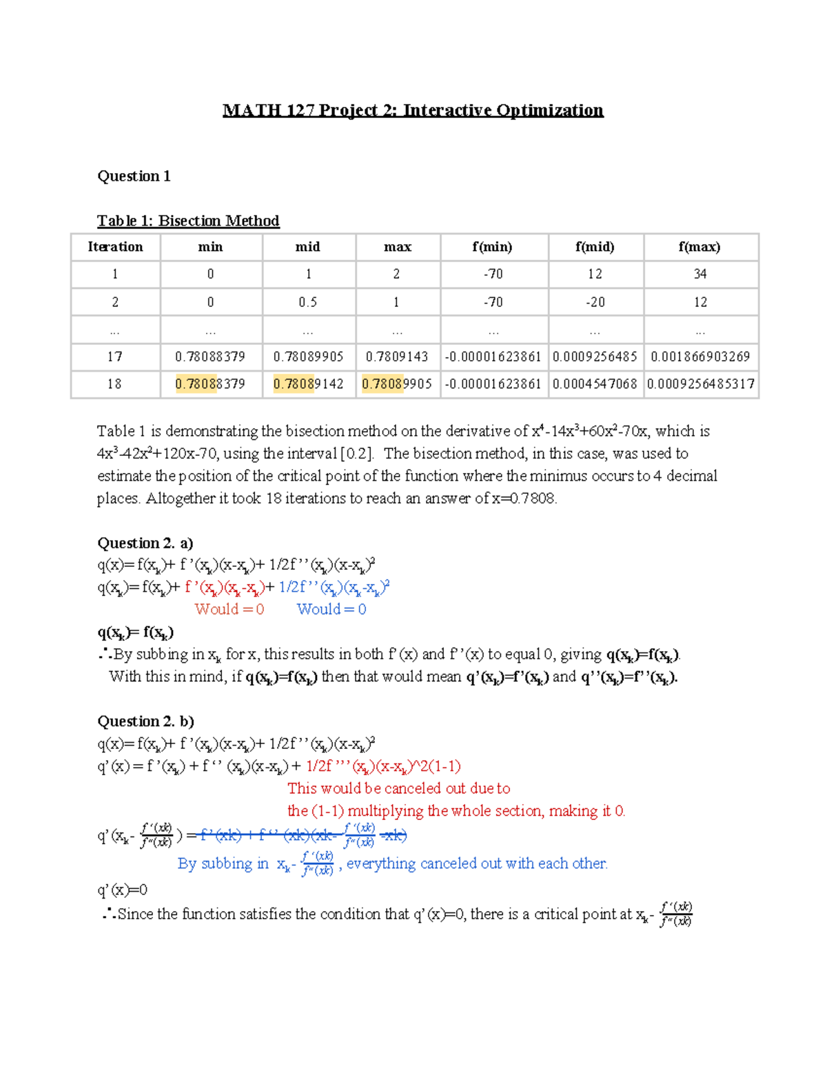 MATH 127 Project 2- Interactive Optimization - MATH 127 Project 2 ...