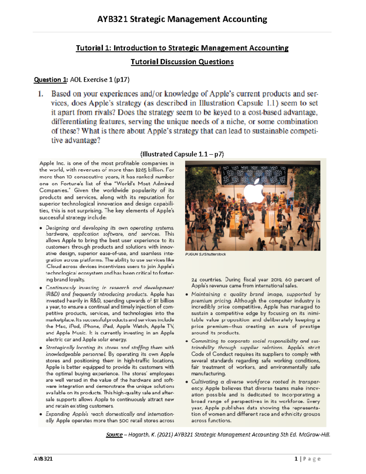 Tutorial 1 Question - AYB321 Strategic Management Accounting AYB321 1 ...