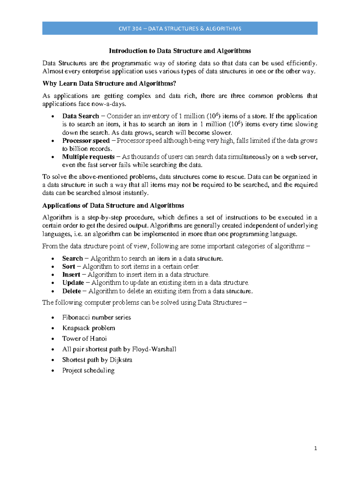 Lecture 1 - Introduction to Data Structure and Algorithms 2 - Introduction to Data Structure and ...