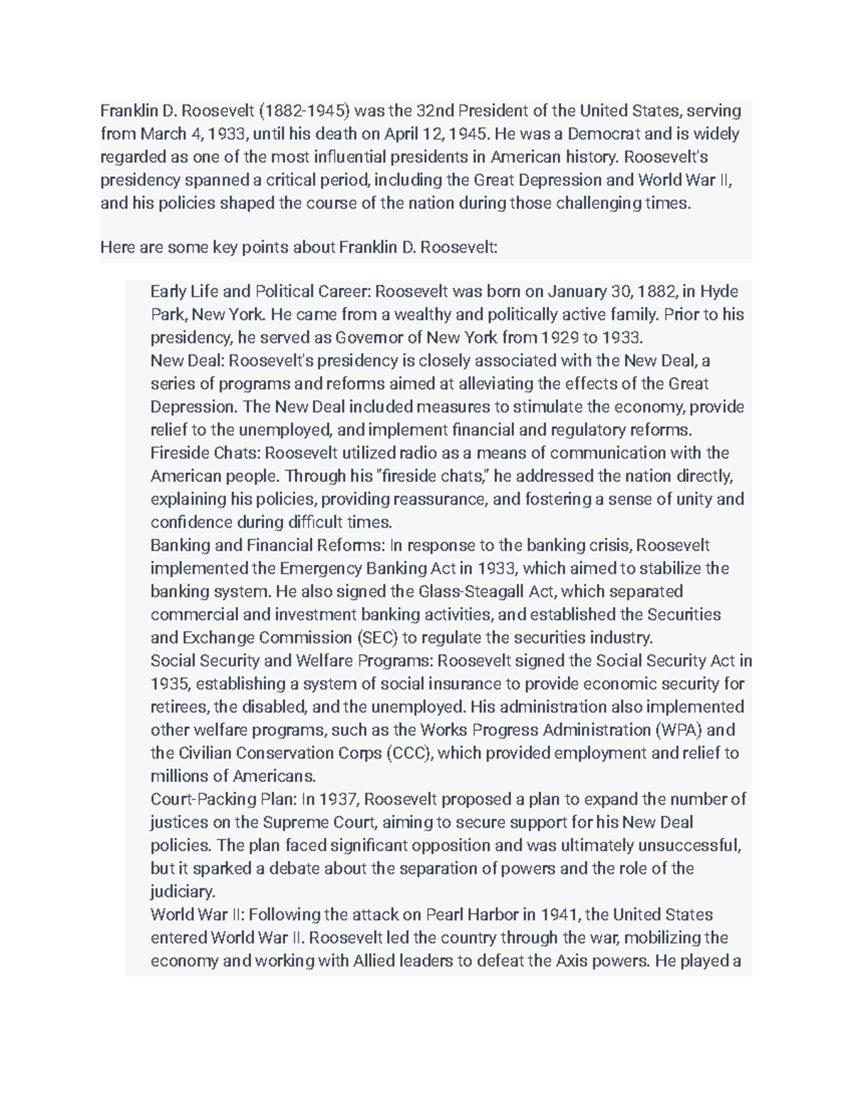 Franklin D. Roosevelt - Franklin D. Roosevelt (1882-1945) was the 32nd ...