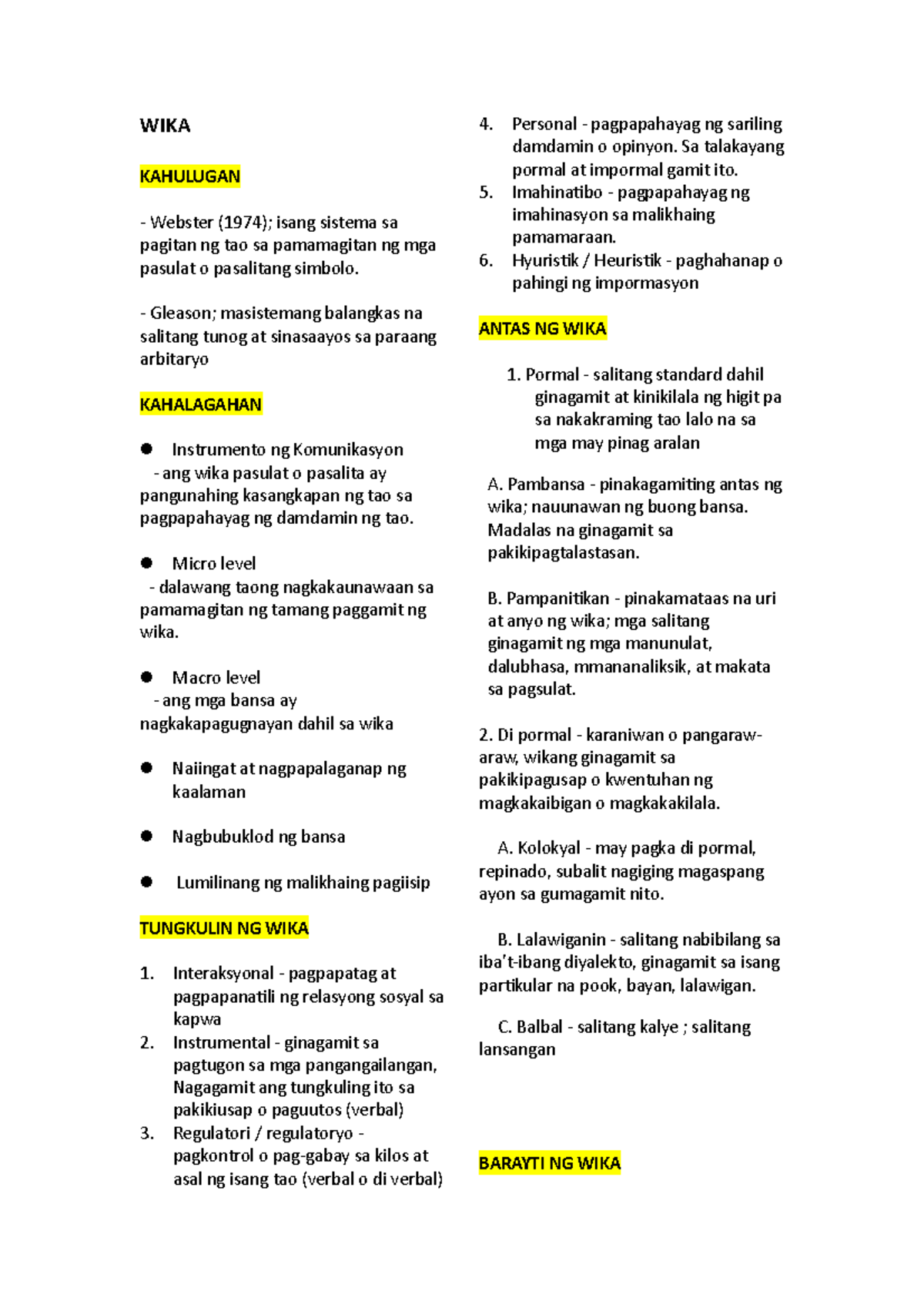 WIKA - notes - WIKA KAHULUGAN Webster (1974); isang sistema sa pagitan ...