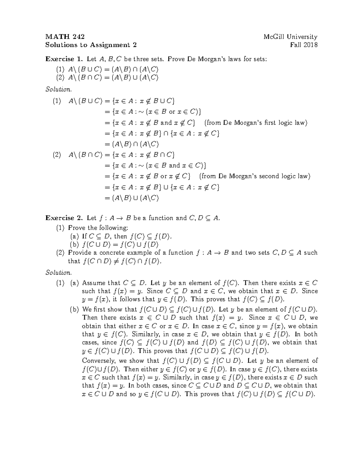 F18 Math242Assignment 2Solutions - MATH 242 Solutions to Assignment 2 McGill University Fall ...
