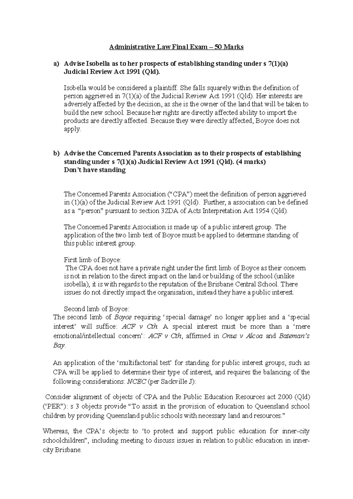 Admin Law Final Exam - 44/50 - Administrative Law Final Exam – 50 Marks ...