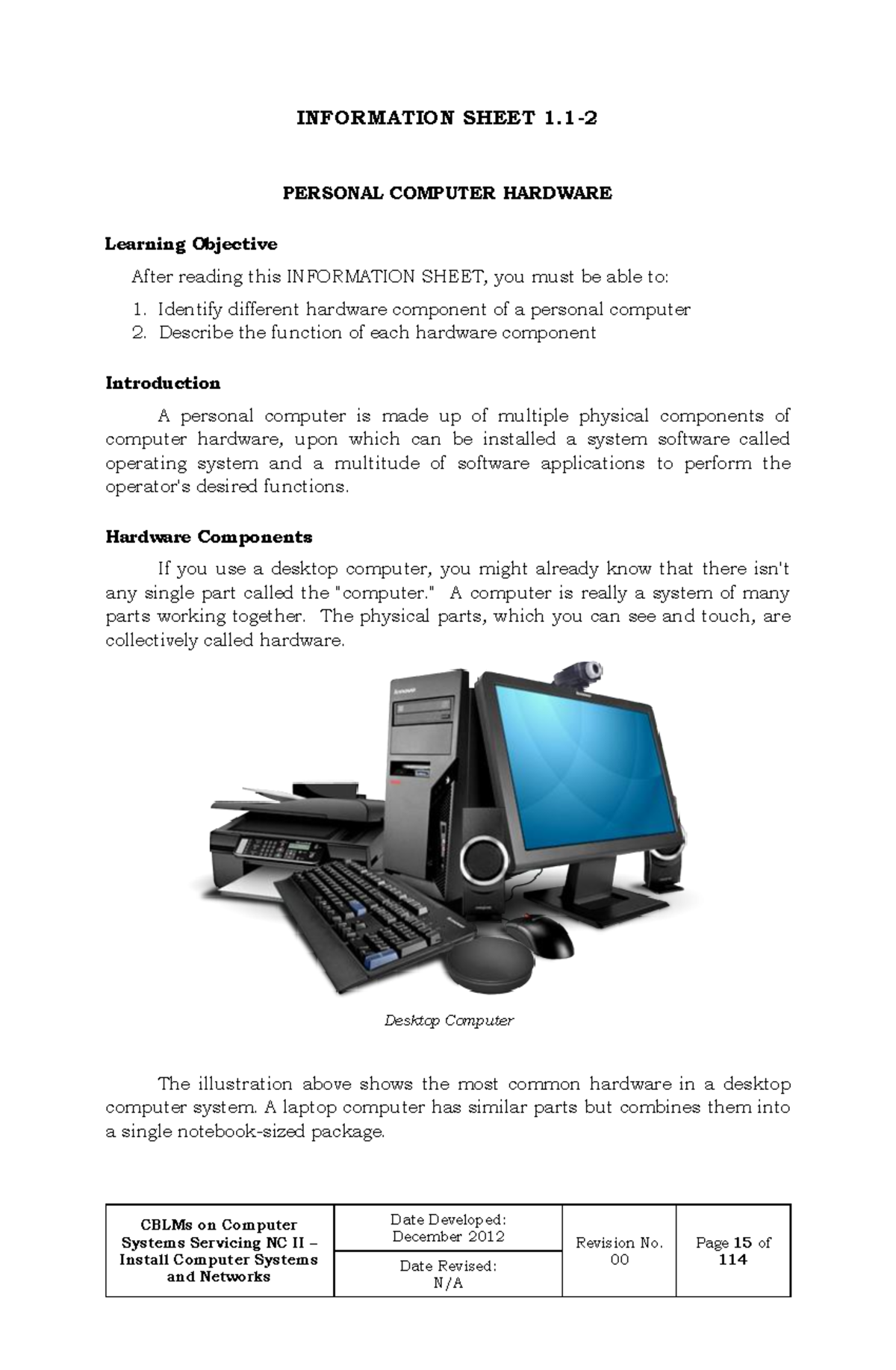 Lesson 2 - Personal Computer Hardware - CBLMs on Computer Systems ...