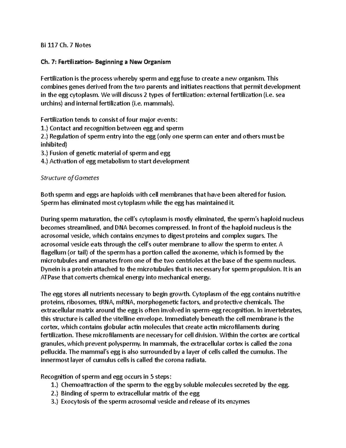 Bi 117 Chapter 7 Textbook Notes - Bi 117 Ch. 7 Notes Ch. 7 ...