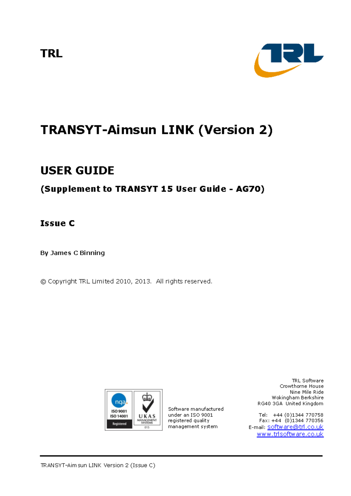 Transyt- Aimsun User Guide - TRL TRANSYT-Aimsun LINK (Version 2) USER ...