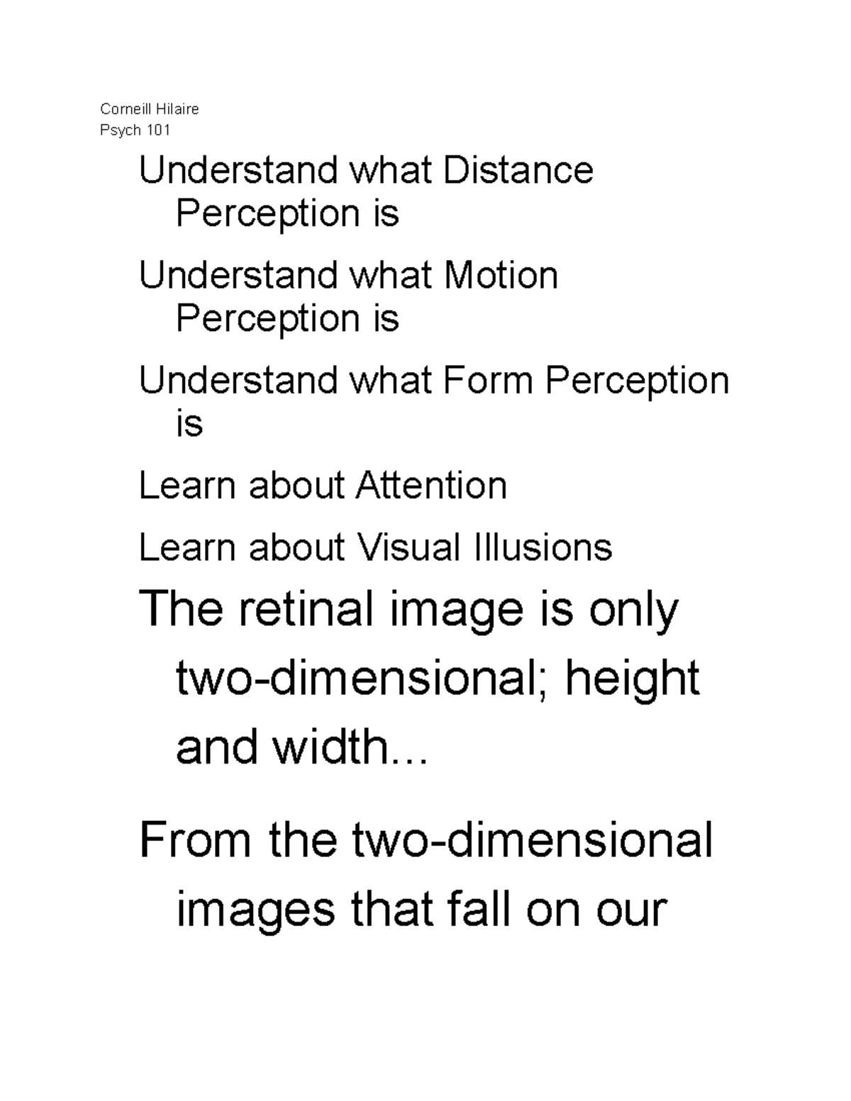 Perception - Corneill HilairePsych 101 Understand what Distance ...