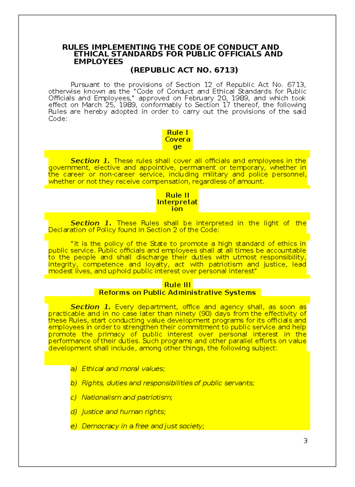 Source of Report IRR of RA6713 - 3 RULES IMPLEMENTING THE CODE OF ...