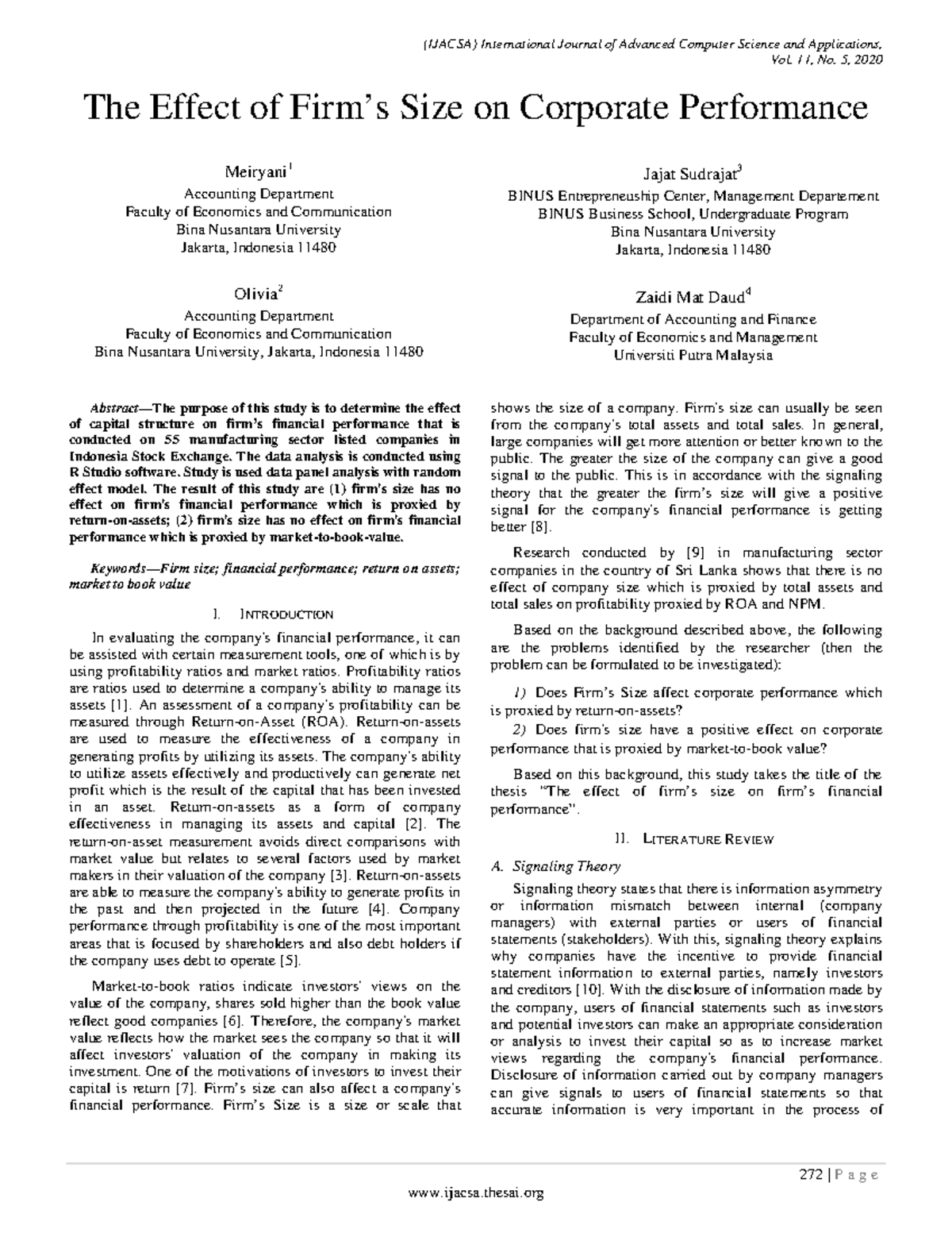 Paper 36-The Effect of Firms Size on Corporate Performance - Vol. 11 ...