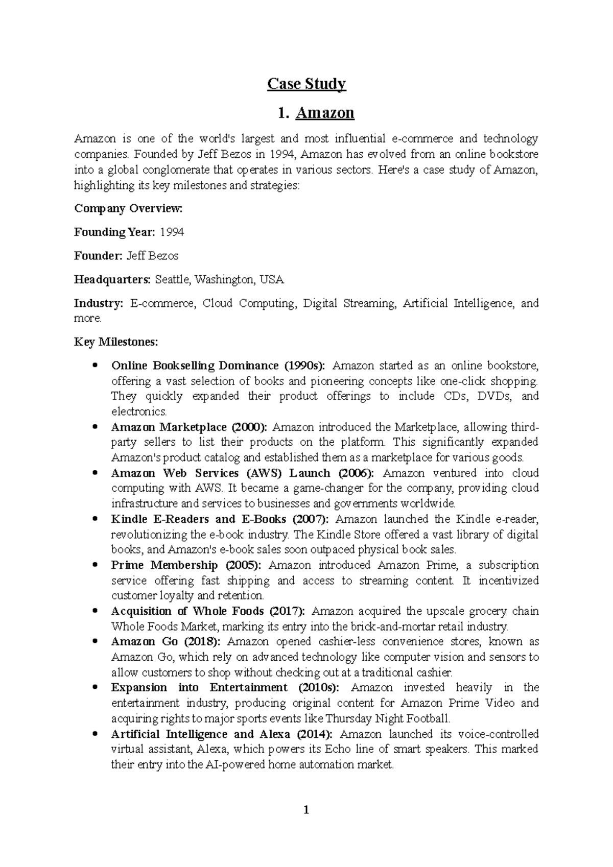 Case Studies of Business Environment - Case Study 1. Amazon Amazon is ...