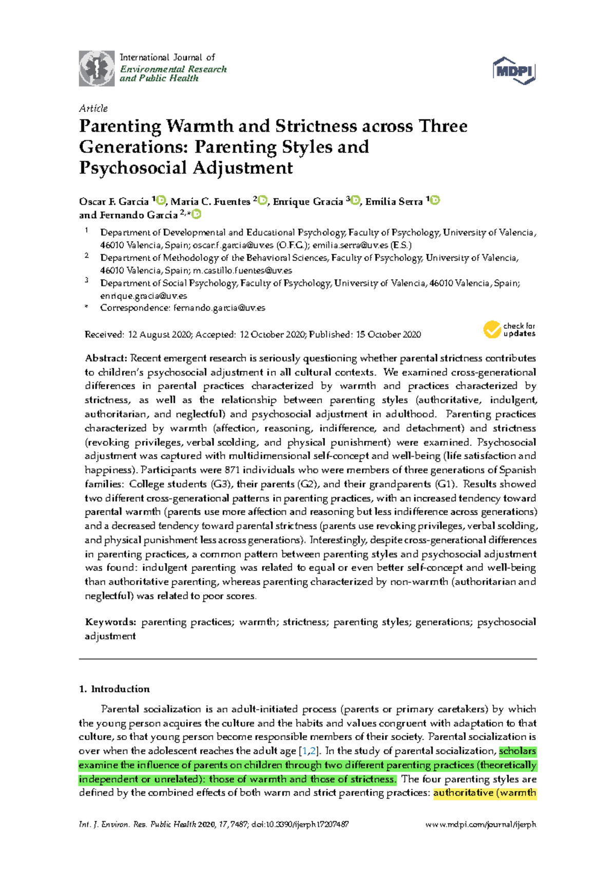Parenting Warmth and Strictness across Three Generations Parenting ...