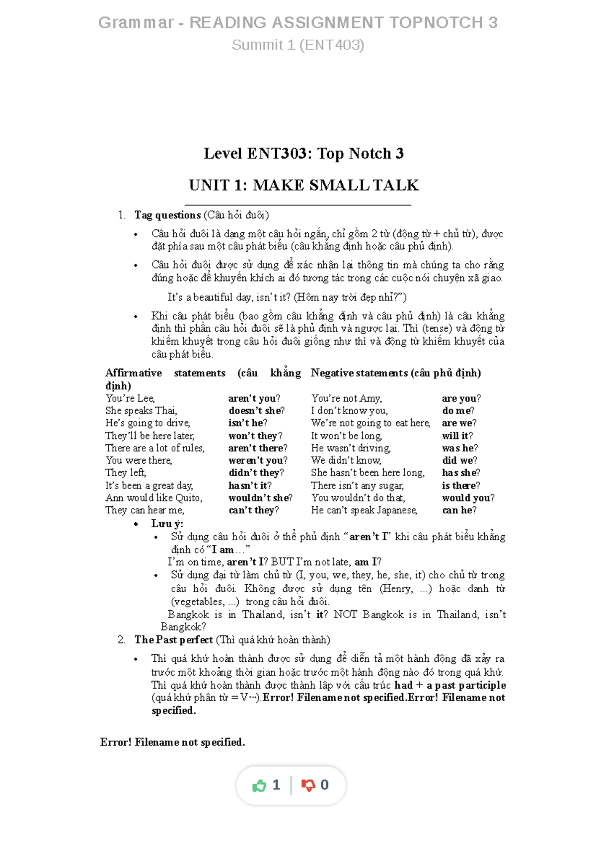 Dlstudocu - simple - Grammar - READING ASSIGNMENT TOPNOTCH 3 Summit 1 (ENT403) Level ENT303: Top ...