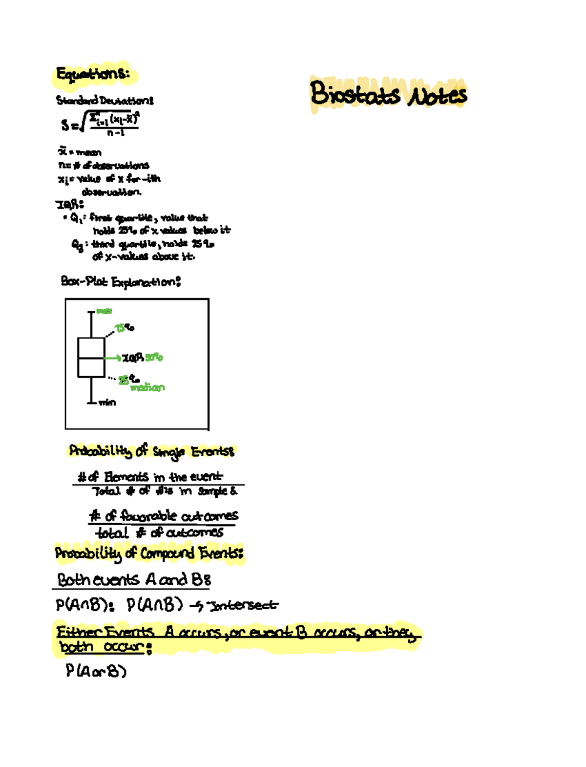 Biostatistics Notes - Equations Bio stats Notes Standard Deviation S ...