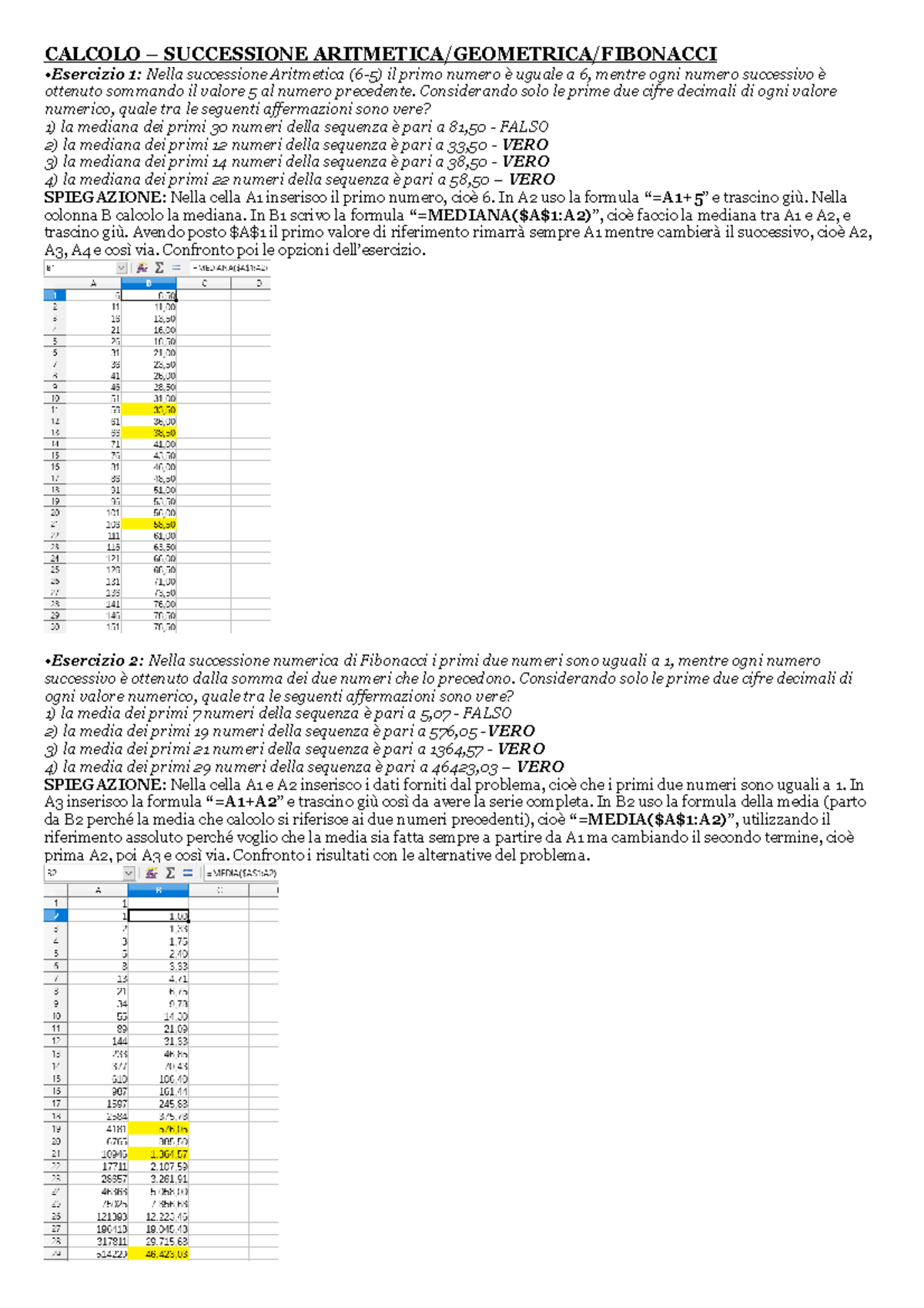 Abilità informatiche - Esercizi - CALCOLO – SUCCESSIONE ARITMETICA ...