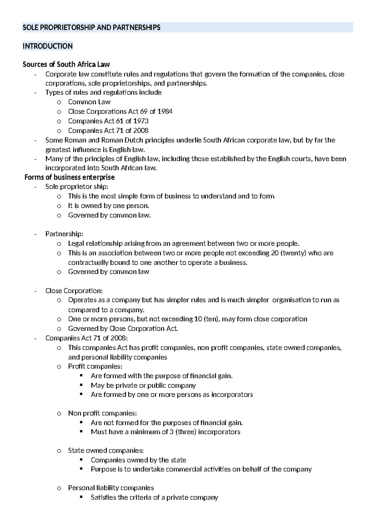 SOLE Proprietorship AND Partnerships - SOLE PROPRIETORSHIP AND ...
