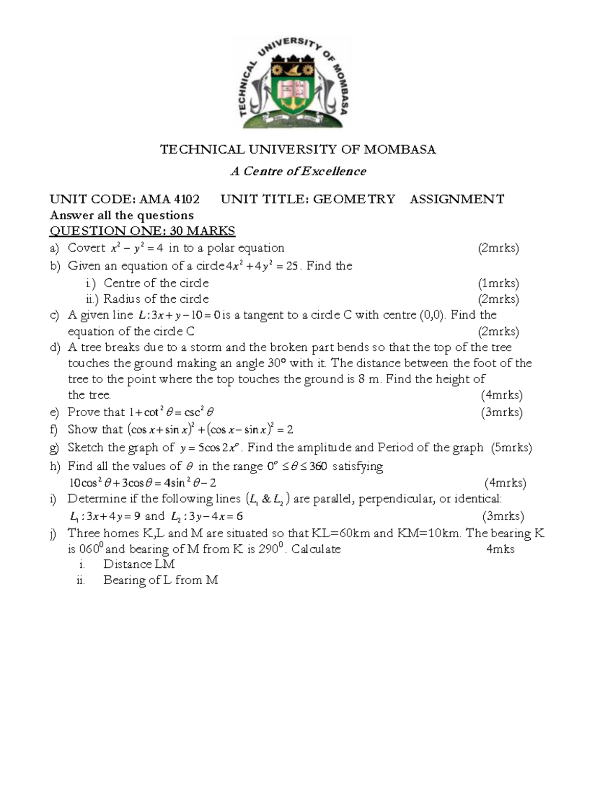 AMA 4102 Assignment-1 - AUniversity Technical University of Mombasa ...
