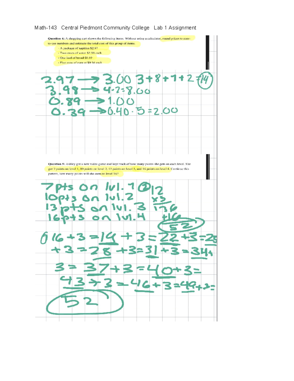 Math-143 Central Piedmont Community College Lab 1 Assignment - MAT 143 ...