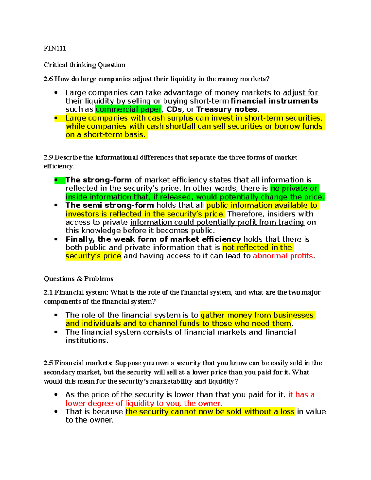 FIN111 w3 - tutorial - FIN Critical thinking Question 2 How do large ...
