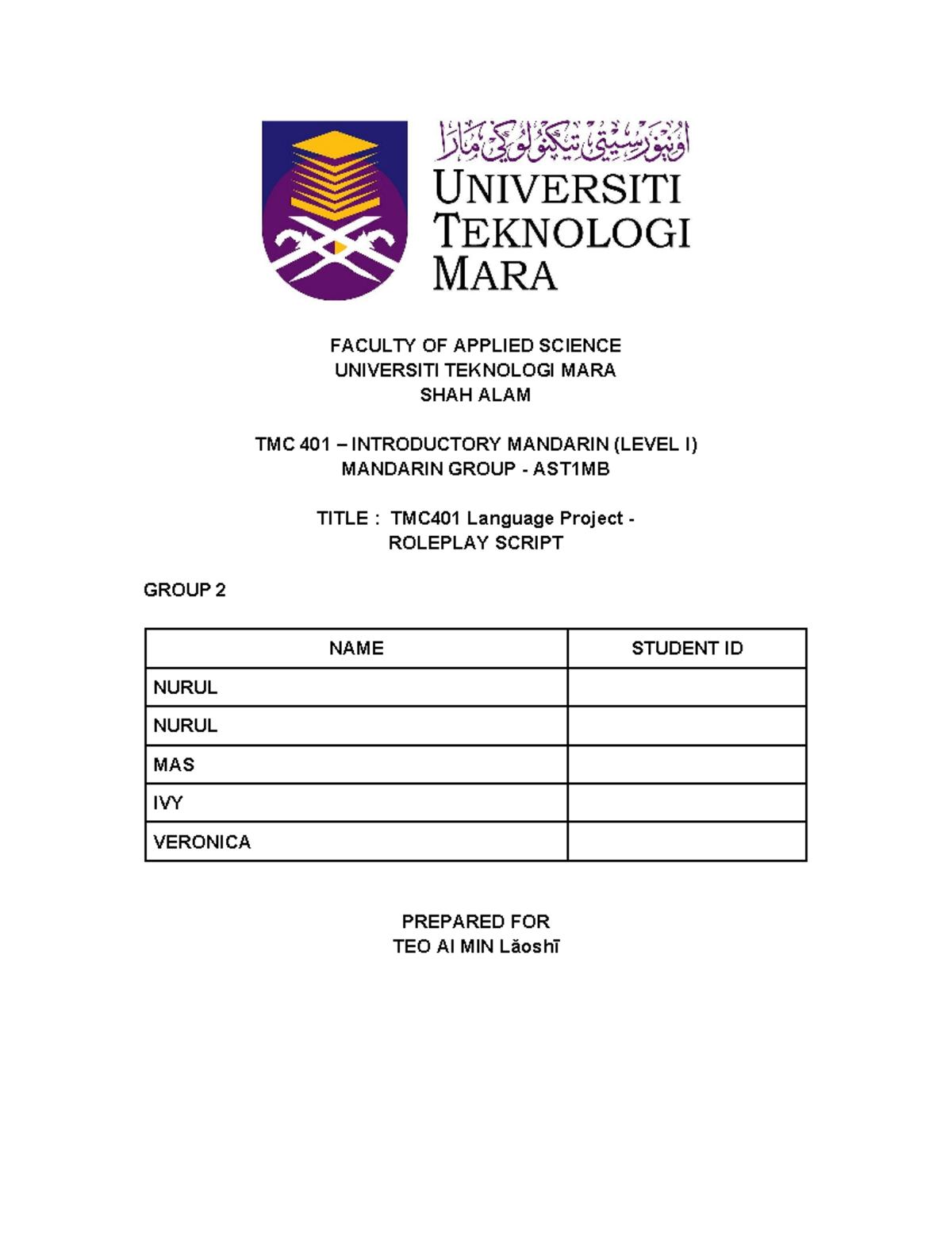 Contoh Skrip 401-2 - tmc - FACULTY OF APPLIED SCIENCE UNIVERSITI ...