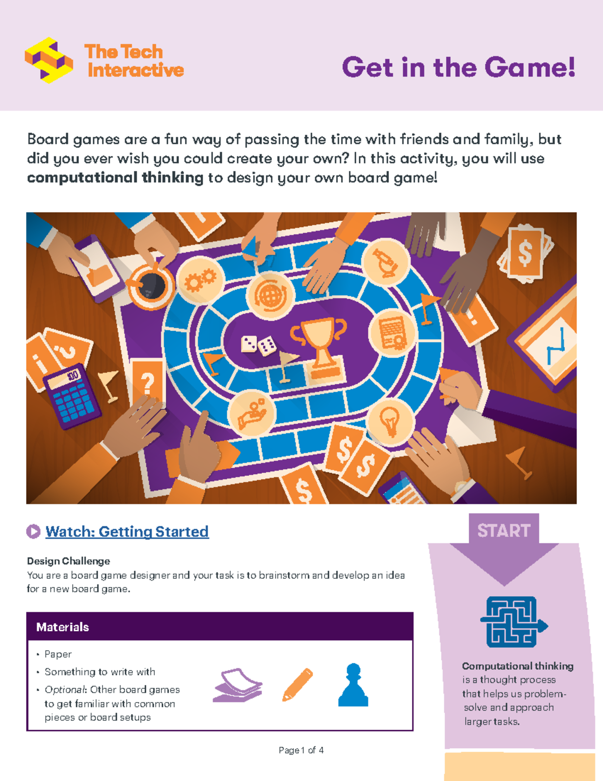 Board Game Design - Watch: Getting Started Design Challenge You are a ...