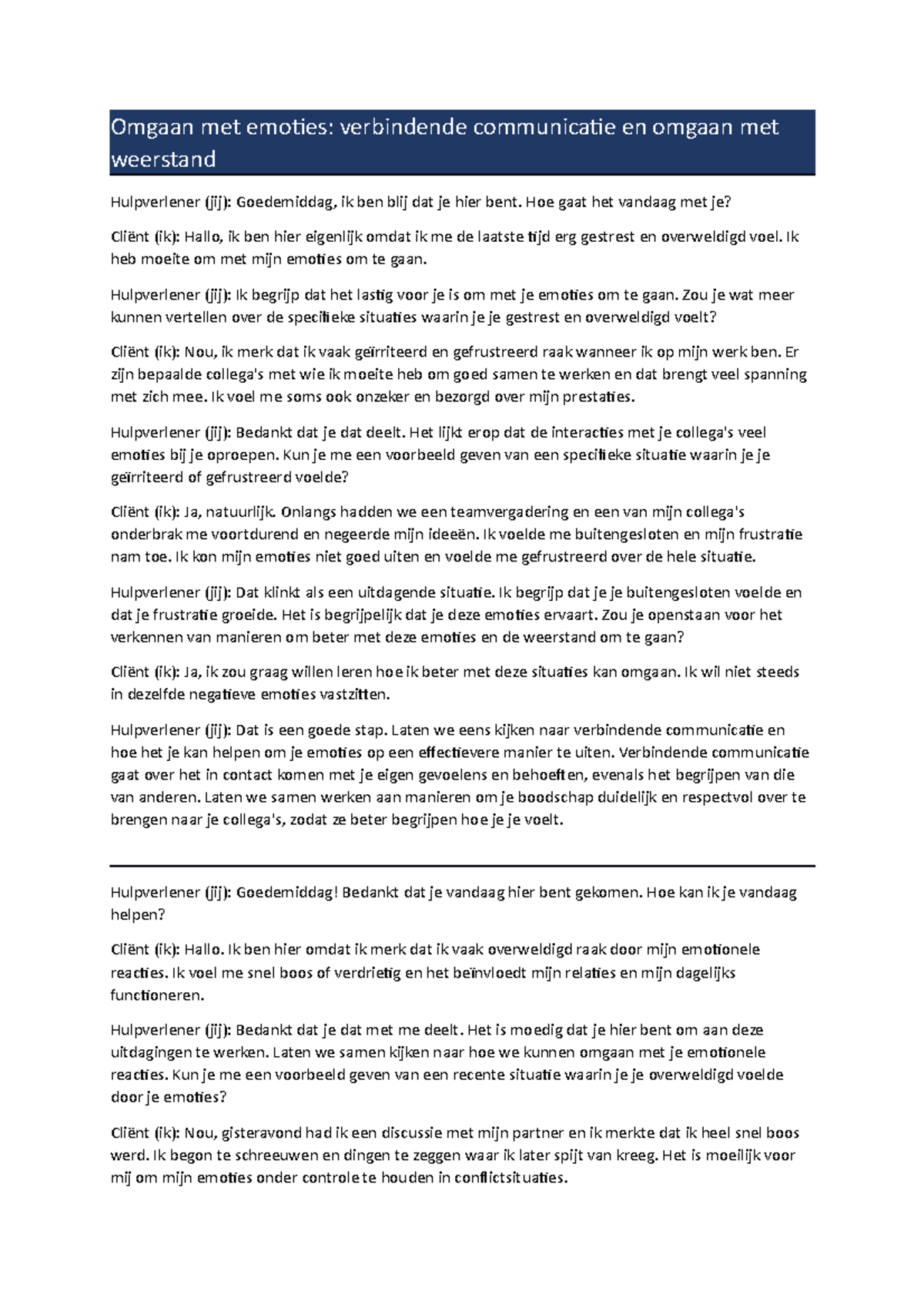 Ex gespreksmodellen - Omgaan met emoties: verbindende communicatie en ...