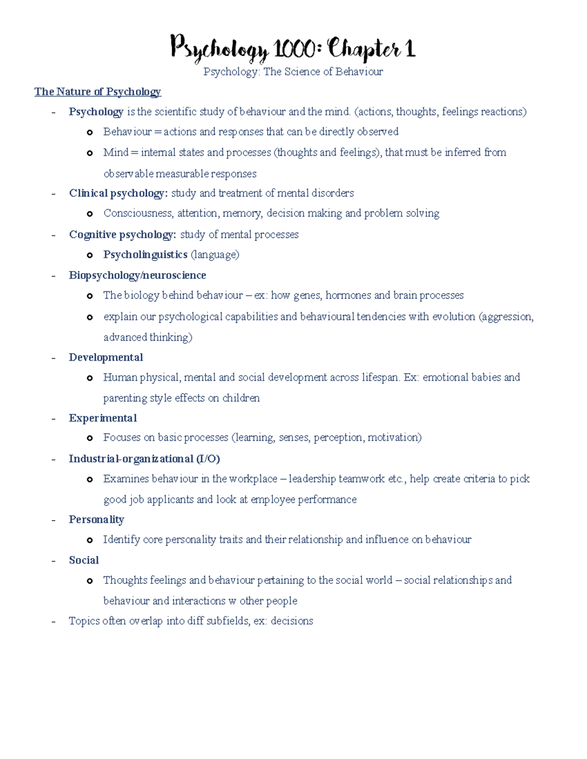 Psych Chapter 1 - Psychology: The Science of Behaviour The Nature of ...