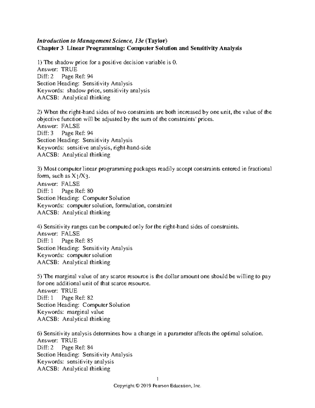 Chapter 3 - not much - 1 Introduction to Management Science, 13e ...