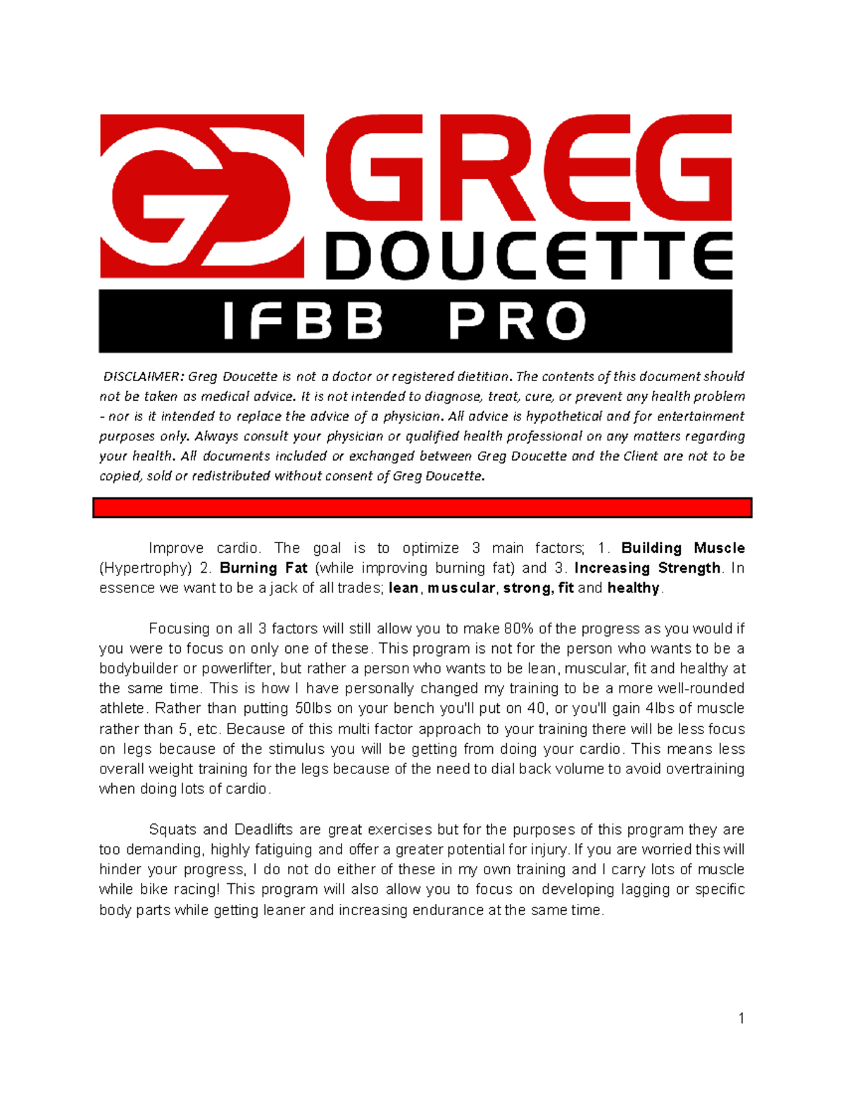 Greg Doucette Email List Full Body Training Plan.docx - DISCLAIMER ...